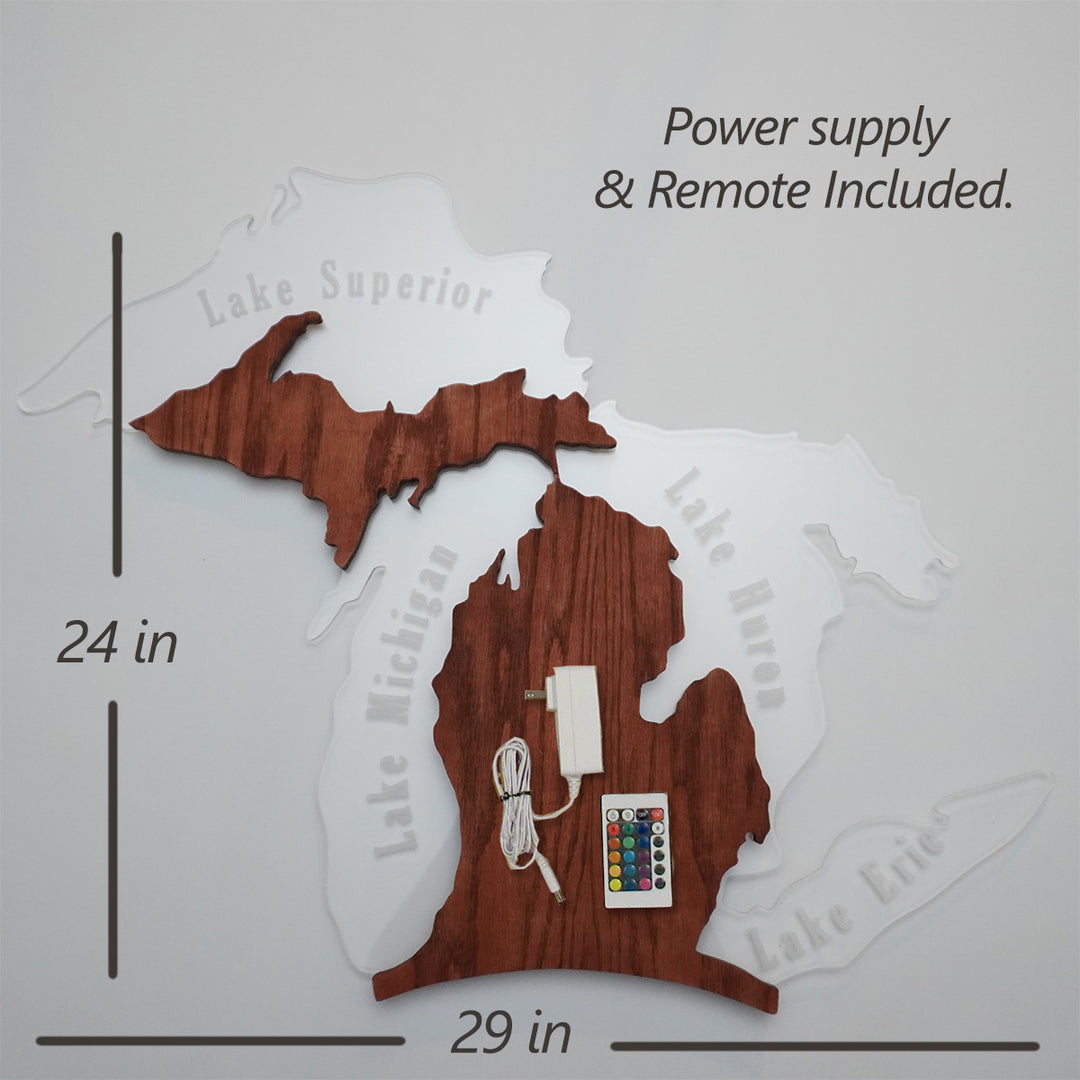 Michigan Wood Edge Lit Wall Sign, Full Color LED Home Decor – Hobby Built