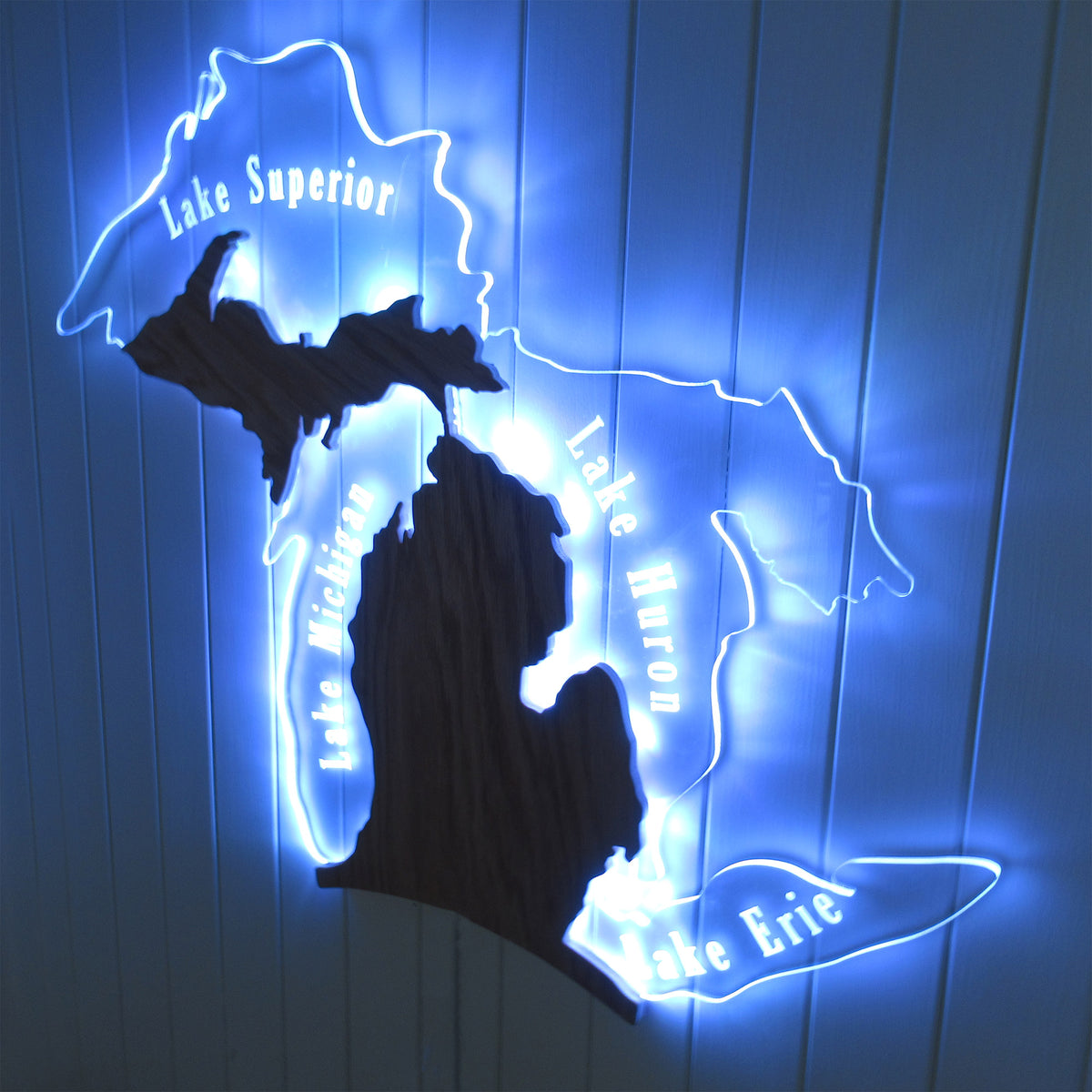 Michigan Wood Edge Lit Wall Sign, Full Color LED Home Decor – Hobby Built